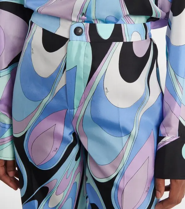 Emilio Pucci Printed Silk Twill Wide-leg Pants - Blue