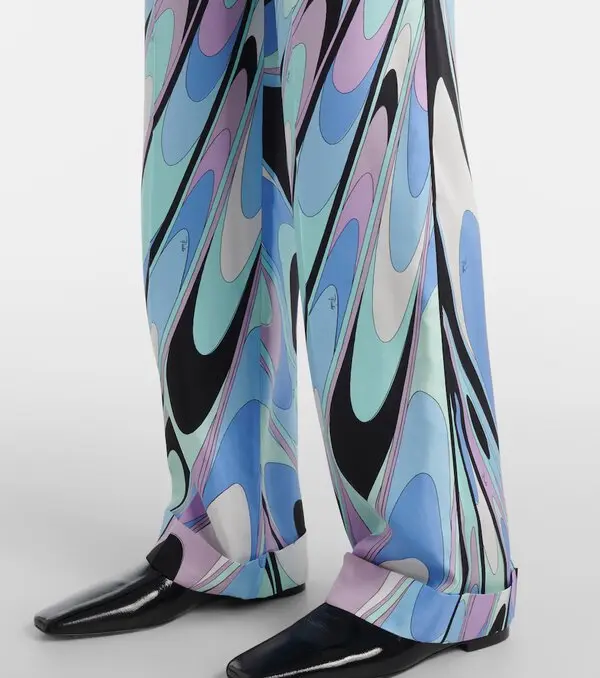 Emilio Pucci Printed Silk Twill Wide-leg Pants - Blue