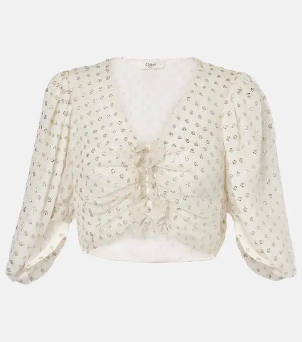 Chloé Jacquard Silk-blend Muslin Crop Top - Beige