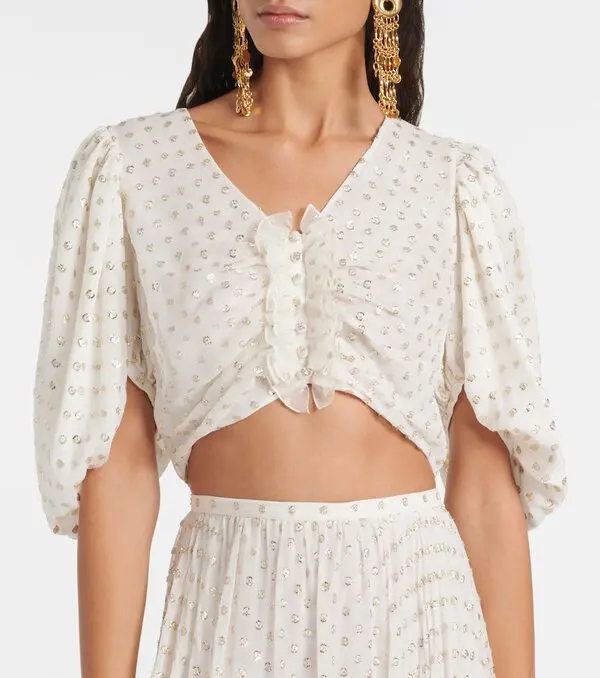 Chloé Jacquard Silk-blend Muslin Crop Top