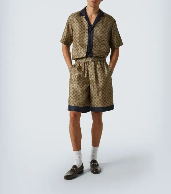 Gucci Gg Printed Silk Twill Shorts