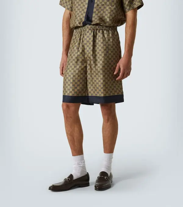 Gucci Gg Printed Silk Twill Shorts