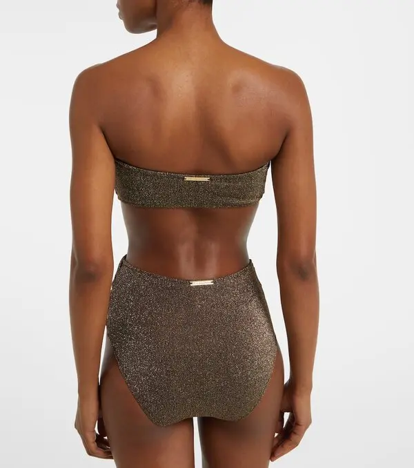 ALEXANDRA MIRO Carlotta Lamé Bandeau Bikini Top