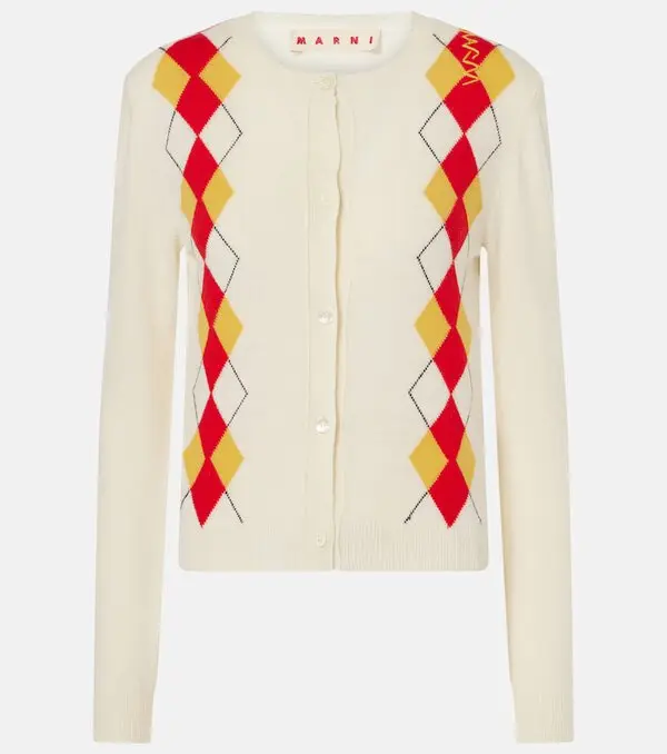Marni Virgin Wool Argyle Cardigan - White