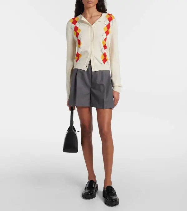 Marni Virgin Wool Argyle Cardigan - White