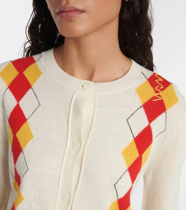 Marni Virgin Wool Argyle Cardigan - White