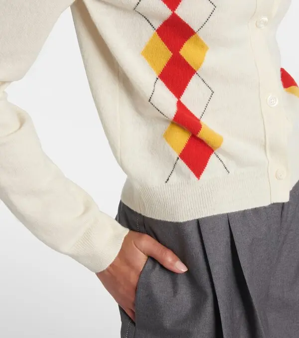 Marni Virgin Wool Argyle Cardigan - White