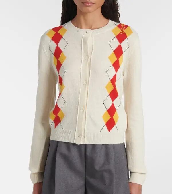 Marni Virgin Wool Argyle Cardigan - White
