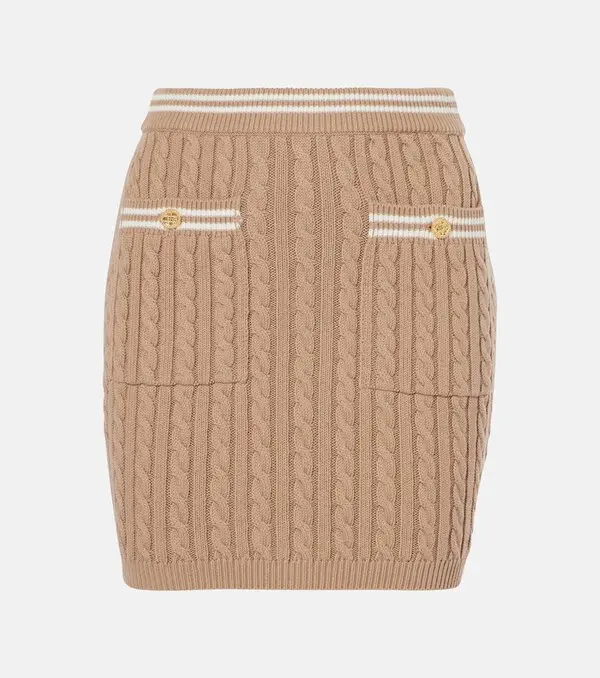 Alessandra Rich Cable-knit Cotton Miniskirt - Beige