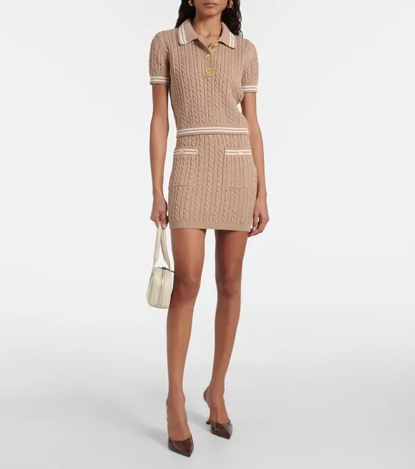 Alessandra Rich Cable-knit Cotton Miniskirt - Beige