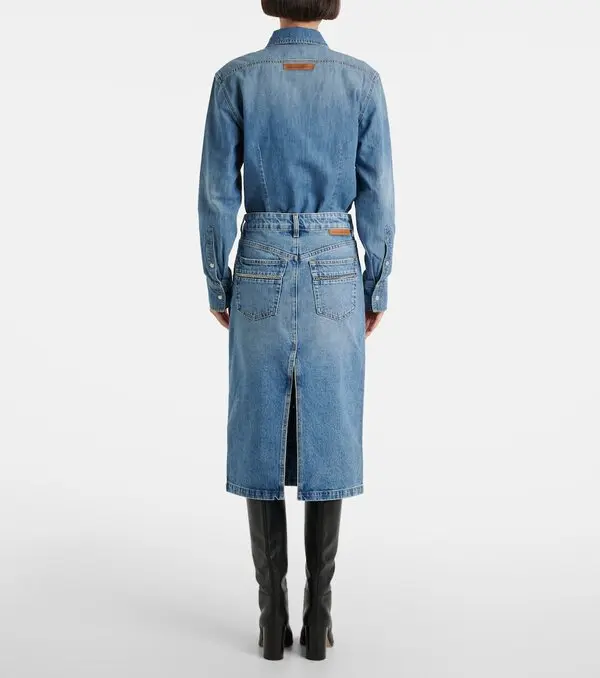 Stella McCartney Chain-detail Denim Midi Skirt
