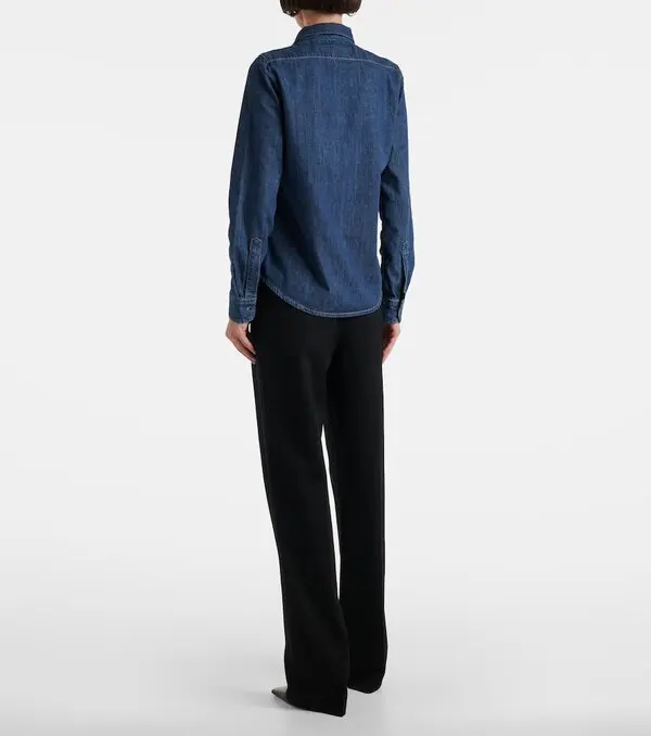NILI LOTAN Lexa Ruffled Denim Shirt - Blue