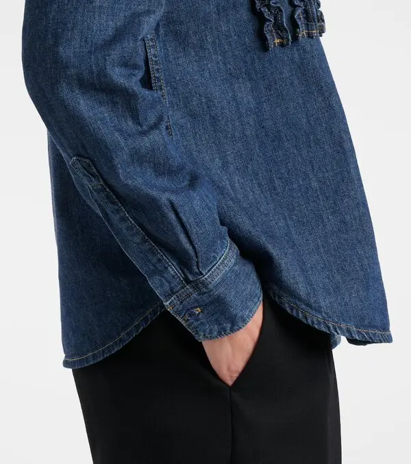 NILI LOTAN Lexa Ruffled Denim Shirt - Blue