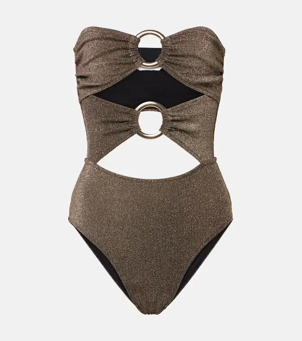 ALEXANDRA MIRO Anya Cutout Lamé Swimsuit - Brown