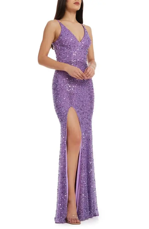 Dress The Population Iris Sequin Mermaid Gown - Lavender Multi
