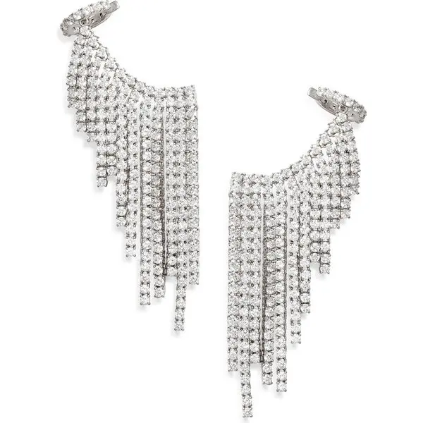 Nadri Starlet Curtain Cubic Zirconia Cuff Earrings - Rhodium