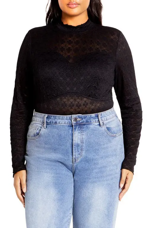 City Chic Constance Cutout Back Lace Bodysuit - Black