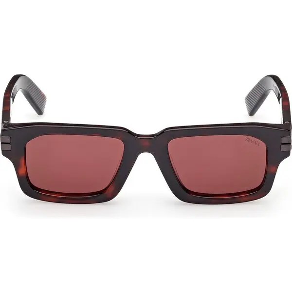 Zegna 51mm Rectangle Sunglasses - Red Havana/ Gunmetal / Mauve