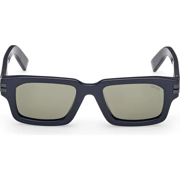 Zegna 51mm Rectangle Sunglasses - Shiny Blue / Matte Dark Blue