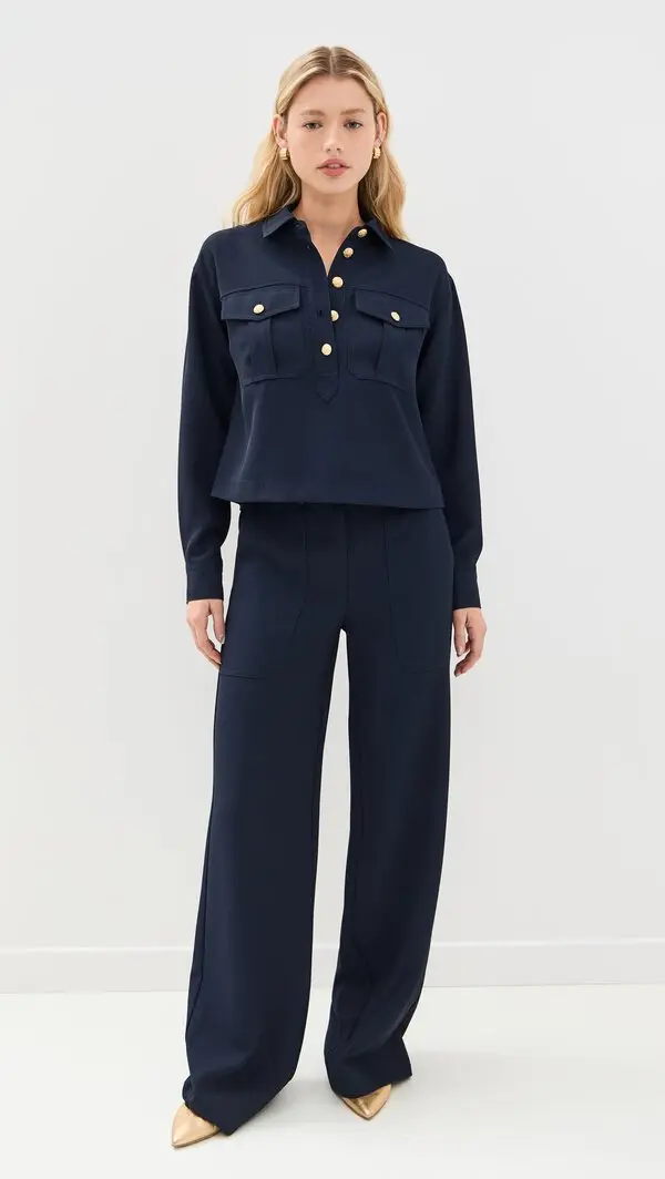 Veronica Beard Cole Wide Leg Pants - Navy
