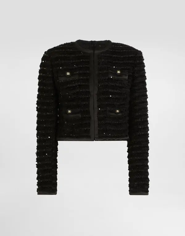 Dolce & Gabbana Tweed Jacket With Micro-sequin Embellishment - Black