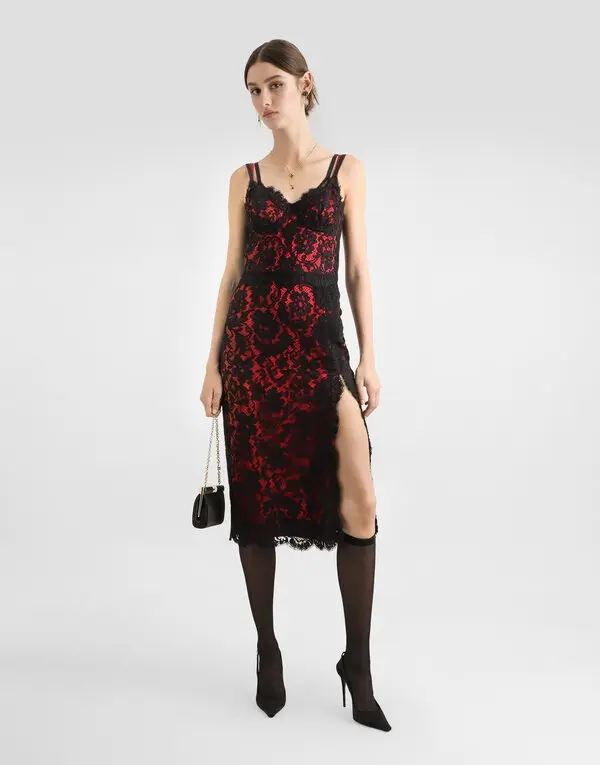 Dolce & Gabbana Floral Lace Slip Dress - Black | Editorialist