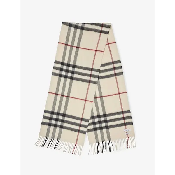 Burberry Check-print Fringed Cashmere Scarf - Stone