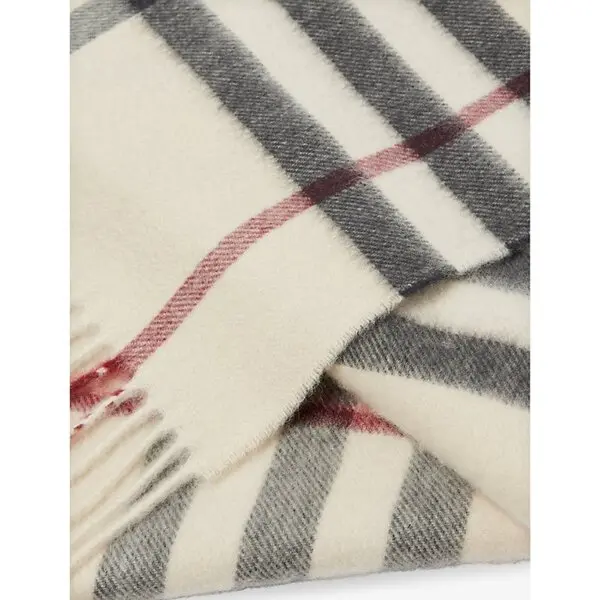 Burberry Check-print Fringed Cashmere Scarf - Stone