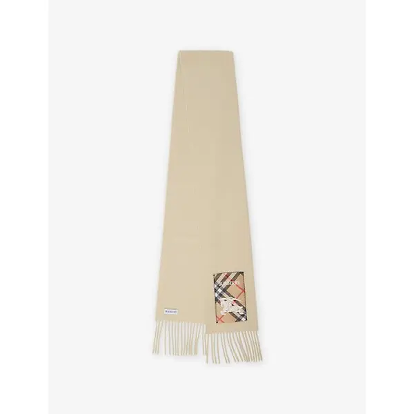 Burberry Brand-patch Fringed Cashmere Scarf - Nutmeg