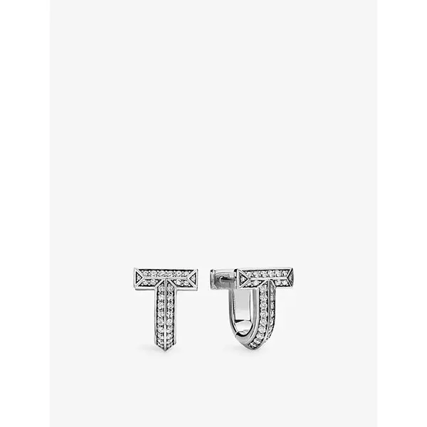 Tiffany & Co. T T1 Diamond Huggie Earrings - White Gold