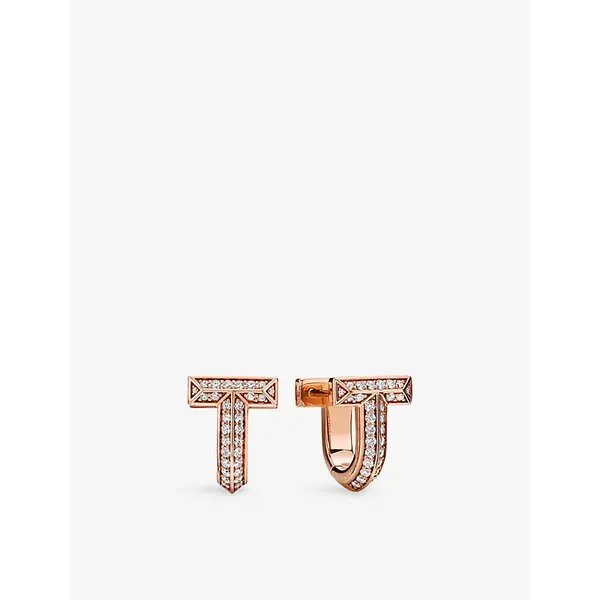 Tiffany & Co. T T1 Diamond Huggie Earrings - Rose Gold