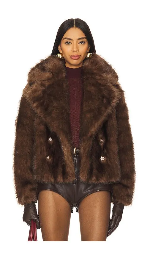 Adrienne Landau Faux Fur Pea Coat - Chocolate