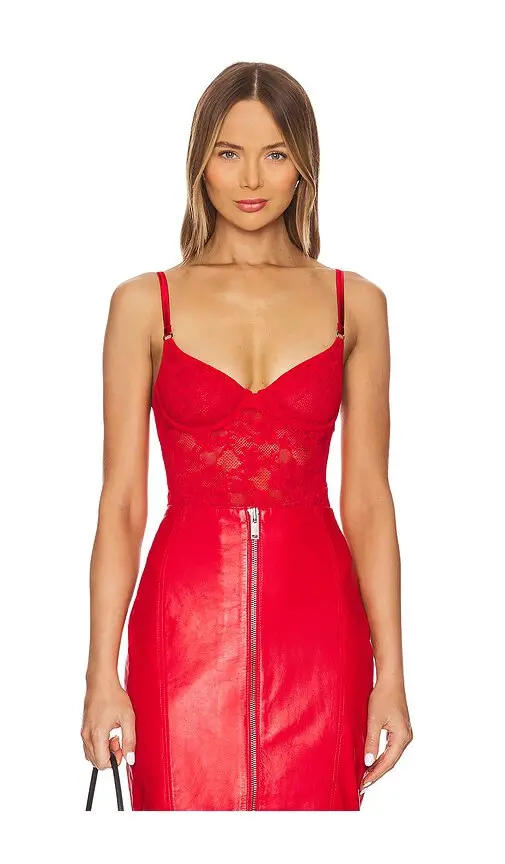 FLEUR DU MAL Le Stretch Lace Bodysuit - Red