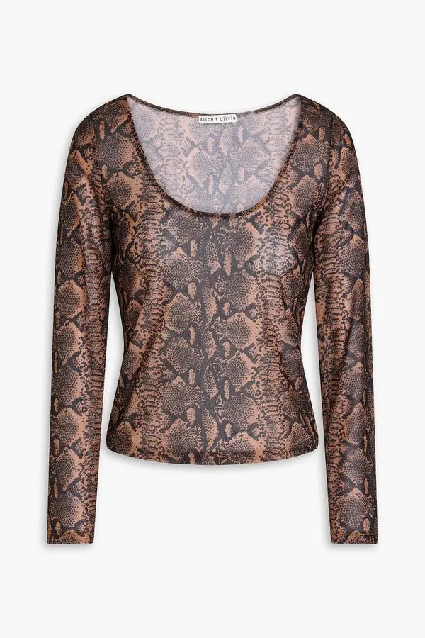 Alice + Olivia Delaina Snake-print Mesh Top