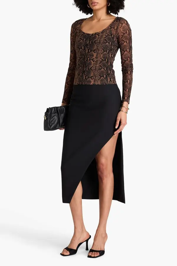 Alice + Olivia Delaina Snake-print Mesh Top