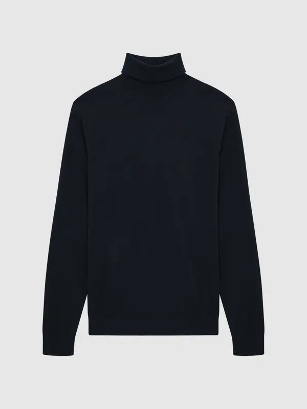 REISS Caine Slim Fit Merino Wool Roll Neck Jumper - Navy
