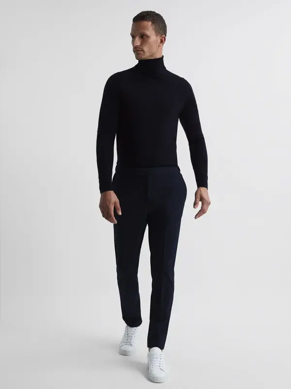 REISS Caine Slim Fit Merino Wool Roll Neck Jumper - Navy