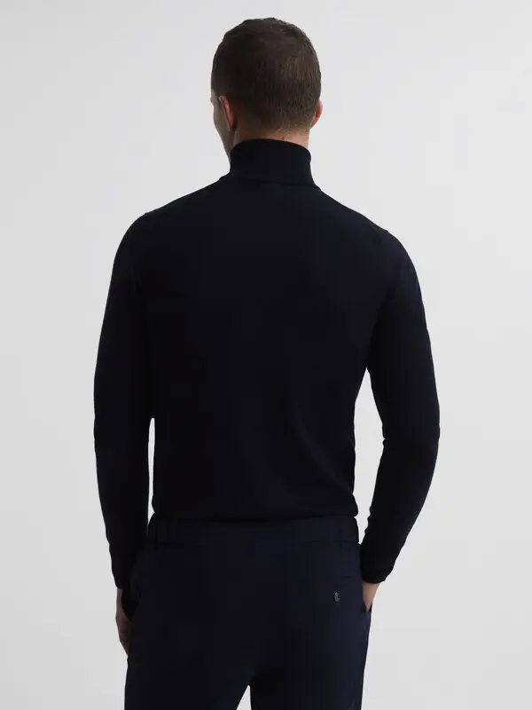 REISS Caine Slim Fit Merino Wool Roll Neck Jumper - Navy