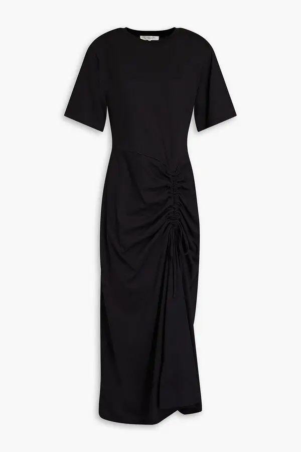 FRAME Ruched Cotton-jersey Midi Dress