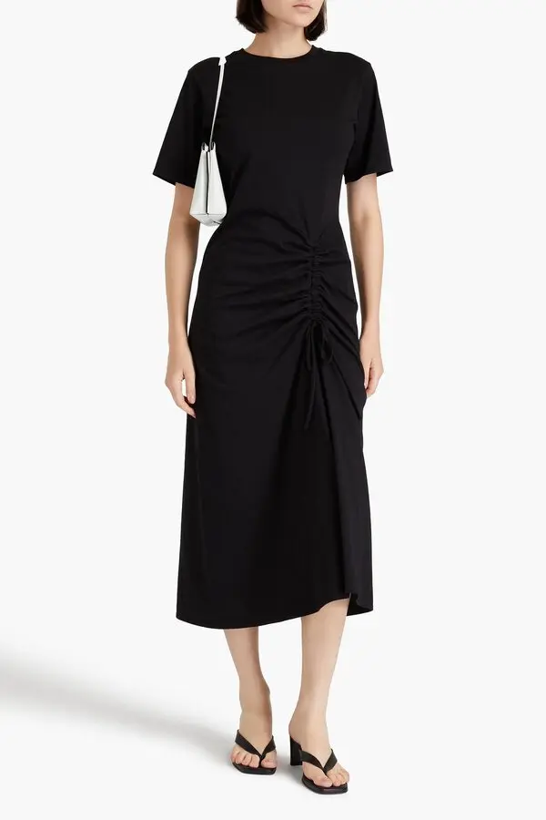 FRAME Ruched Cotton-jersey Midi Dress