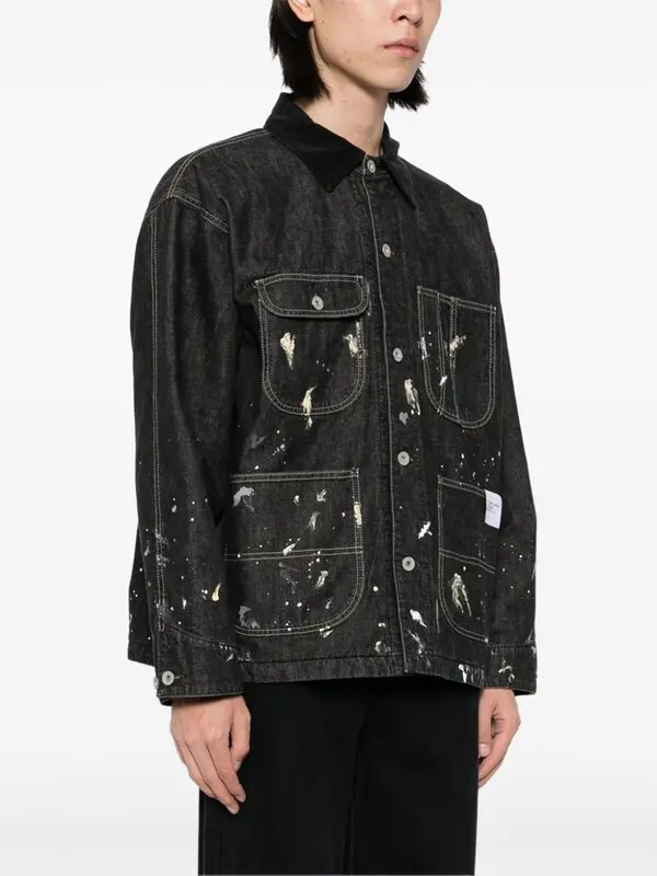 NEIGHBORHOOD Corduroy-collar Washed Denim Jacket - Black