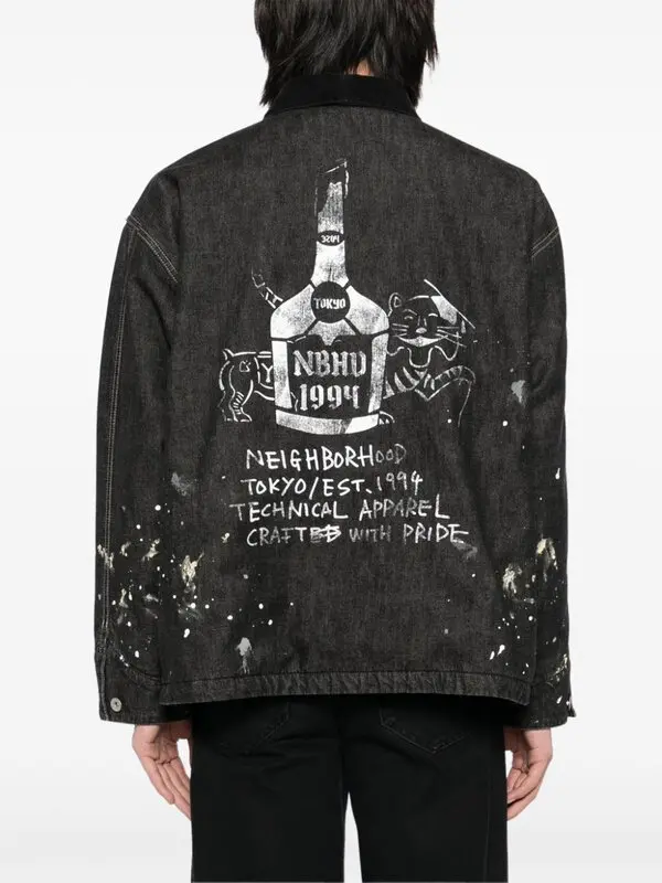 NEIGHBORHOOD Corduroy-collar Washed Denim Jacket - Black