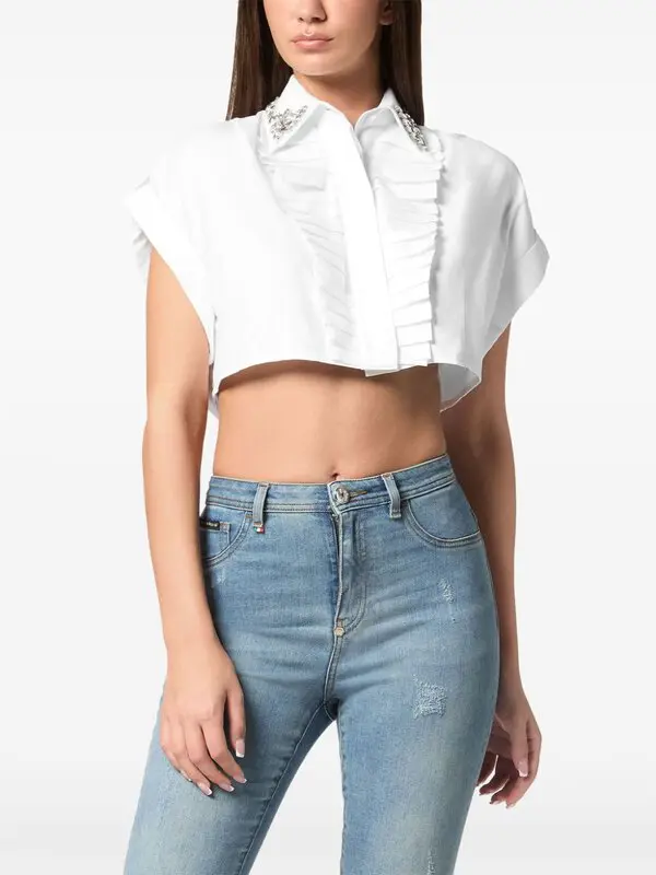 Philipp Plein Rhinestoned Cropped Shirt - White