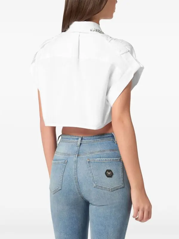 Philipp Plein Rhinestoned Cropped Shirt - White
