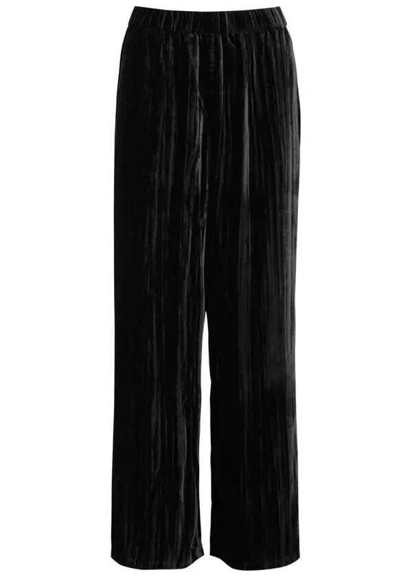Eileen Fisher Wide-leg Velvet Trousers - Black