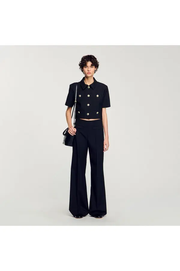 Sandro High-waisted Wide-leg Suit Trousers