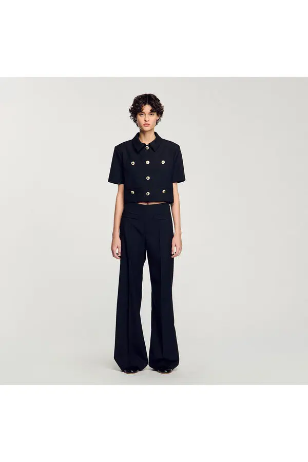 Sandro High-waisted Wide-leg Suit Trousers
