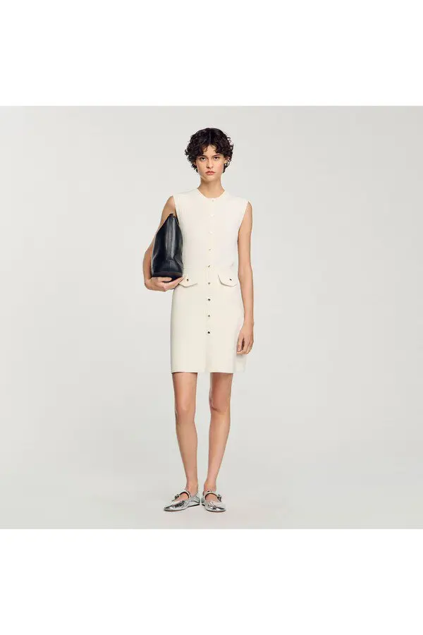 Sandro Rib Knit Mini Dress In Neutral / White - 60% Off | Editorialist