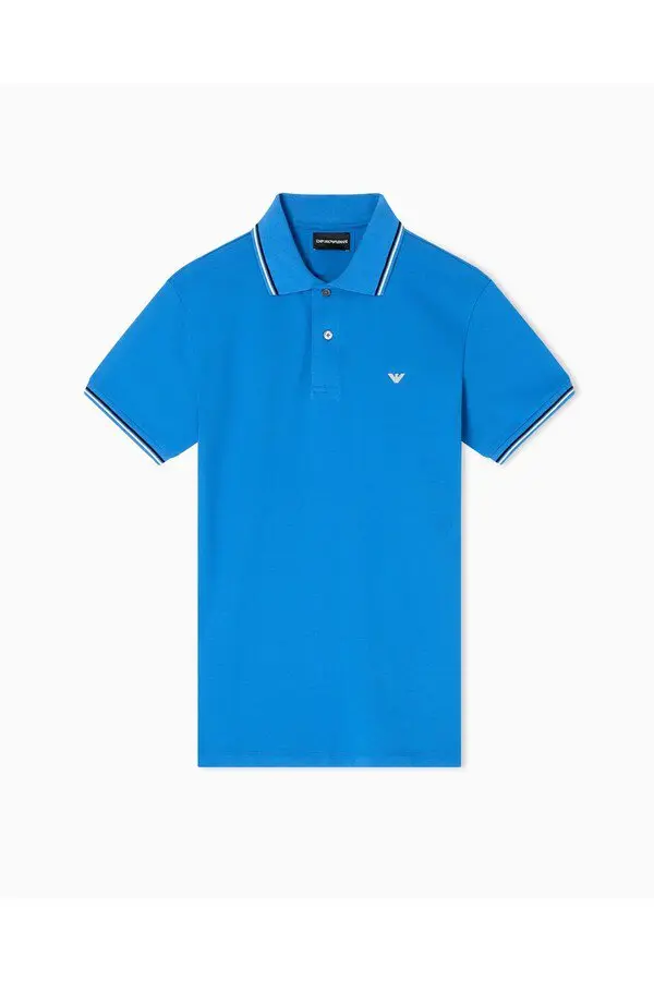 Emporio Armani Slim-fit Stretch Piqué Polo Shirt With Micro Eagle - Blue