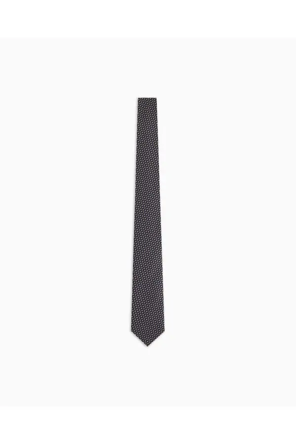 Giorgio Armani Pure Silk Geometric Jacquard Neck Tie - Blue